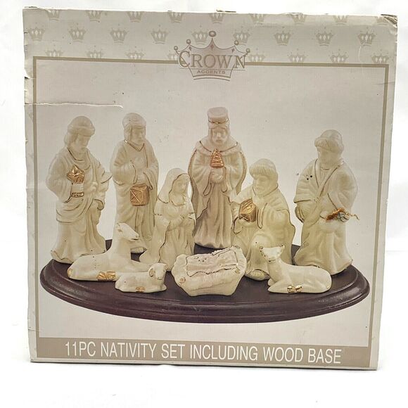 Holiday | Crown Accents Nativity Set Including Wood Base 81551 11 ...